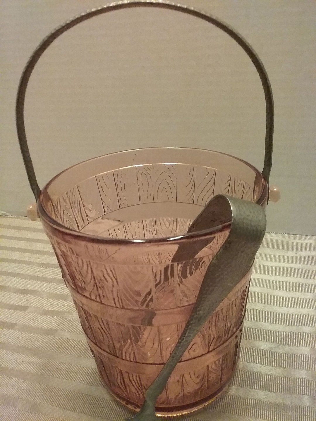 Ice Bucket, Amber Glass Barrel With Hammered Handle and Tongs - Etsy