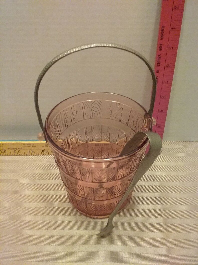 Ice Bucket, Amber Glass Barrel With Hammered Handle and Tongs - Etsy