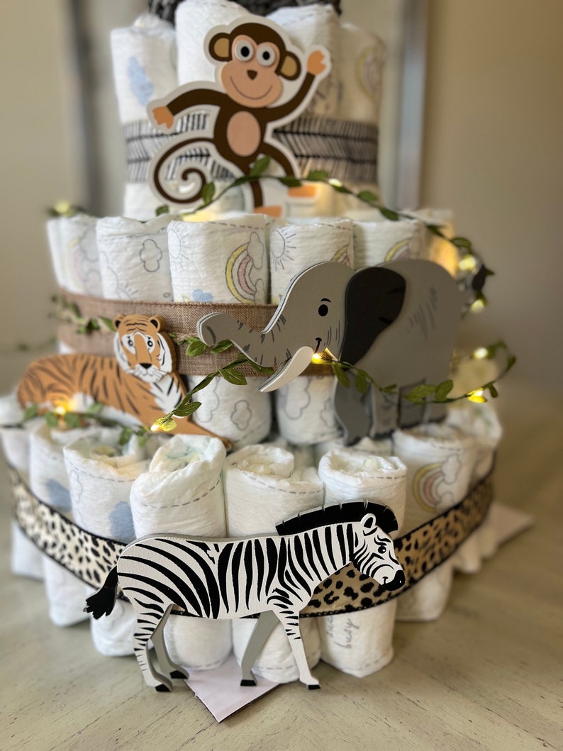 Safari Themed Diaper Cake, Jungle Themed Diaper Cake, Baby Shower Gift ...