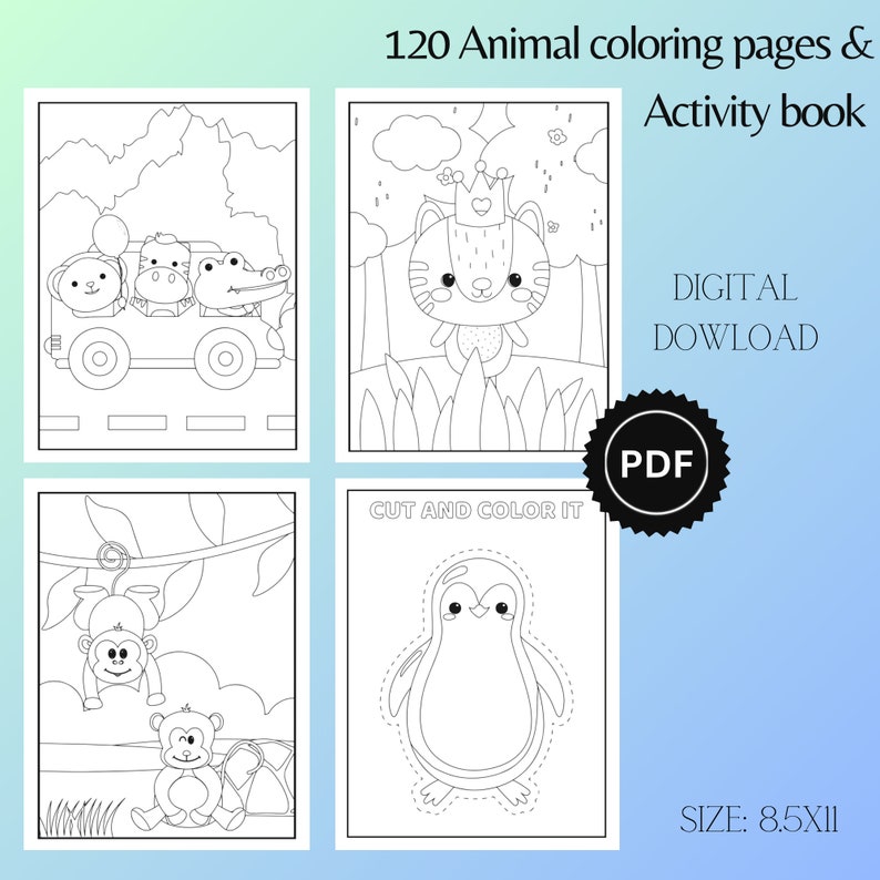 Animal Coloring Pages and Activity Book- Digital Download- 120 Pages - Etsy