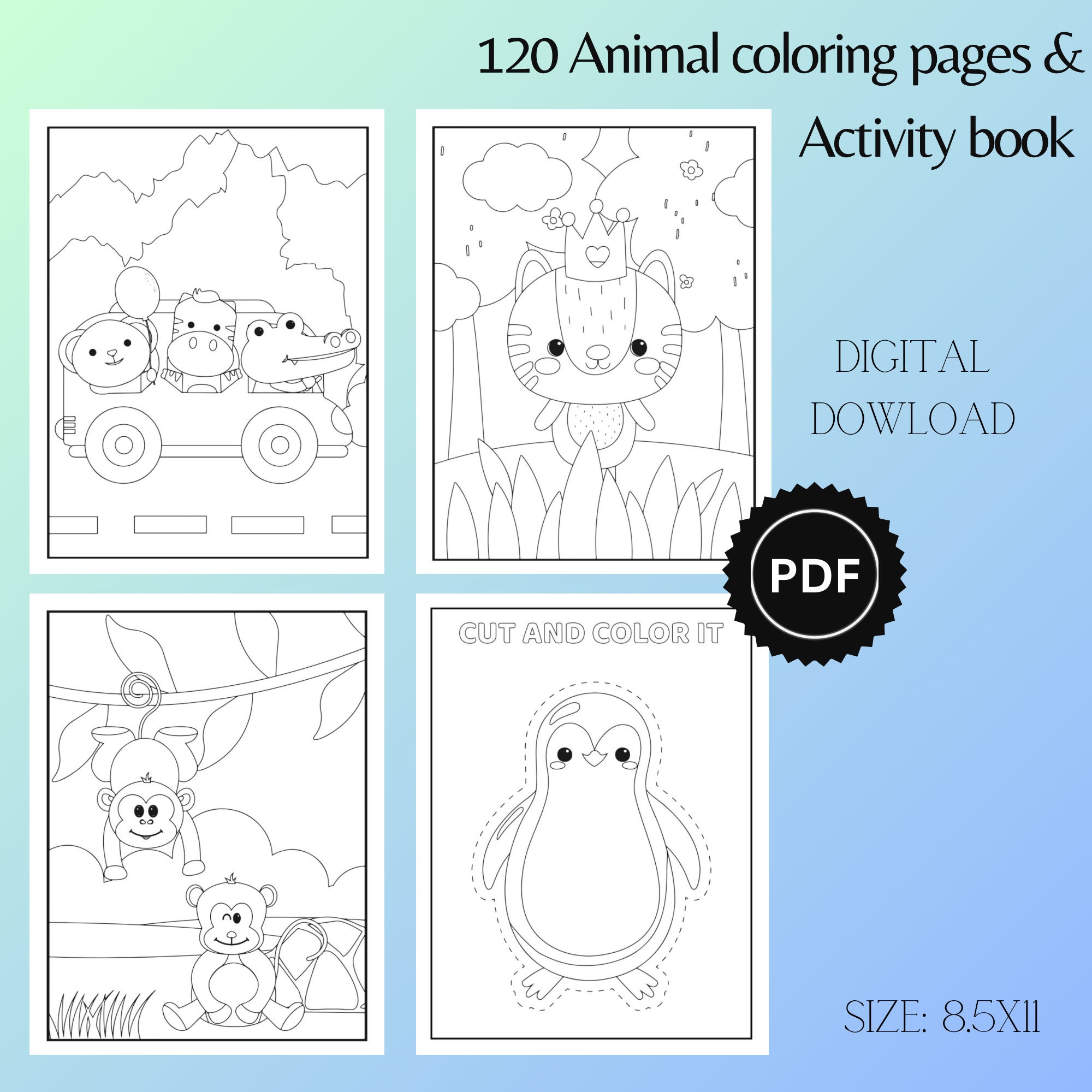 Animal Coloring Pages and Activity Book- Digital Download- 120 Pages - Etsy