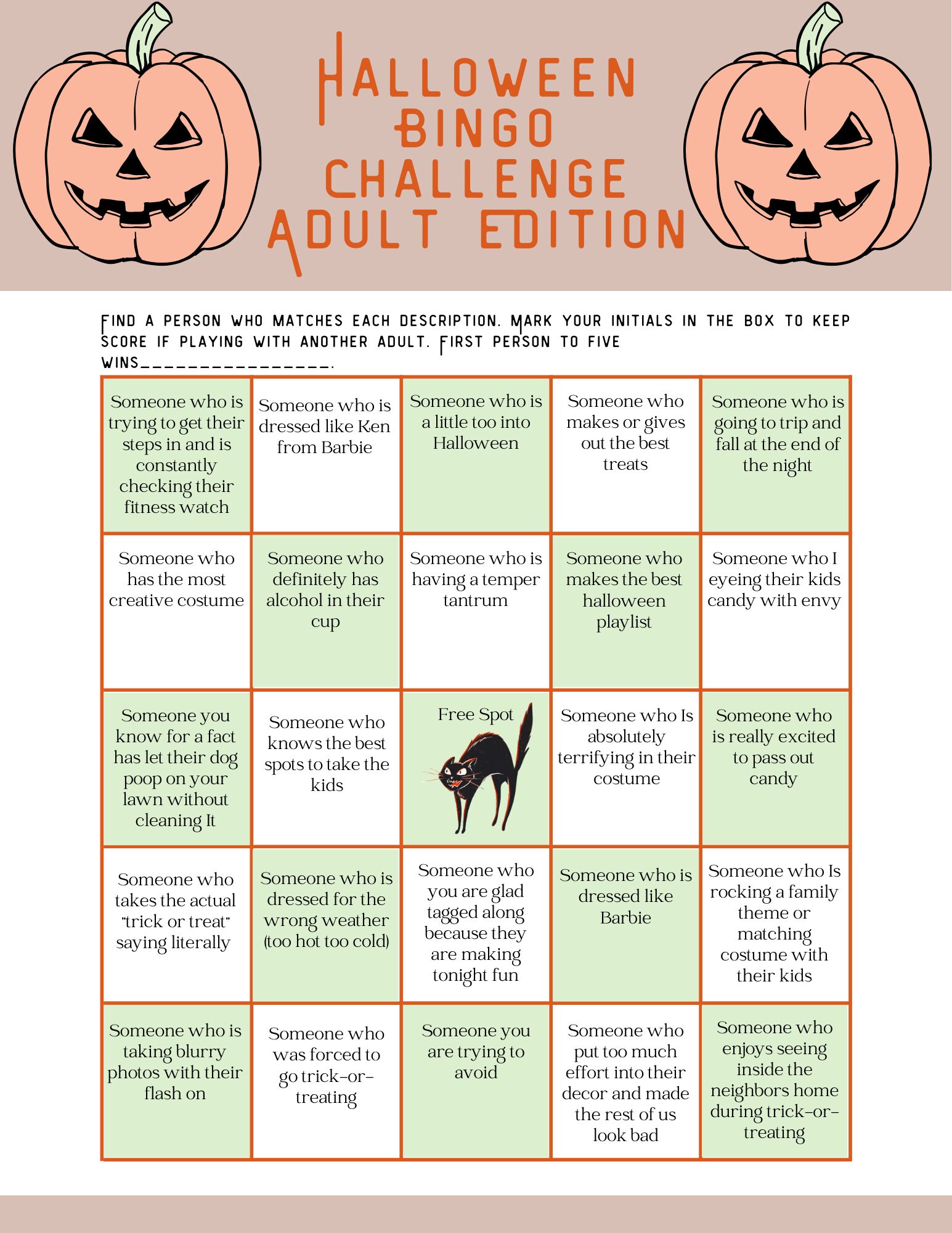 Adult Halloween Scavenger Hunt Game Adult Bingo Cards Printable ...