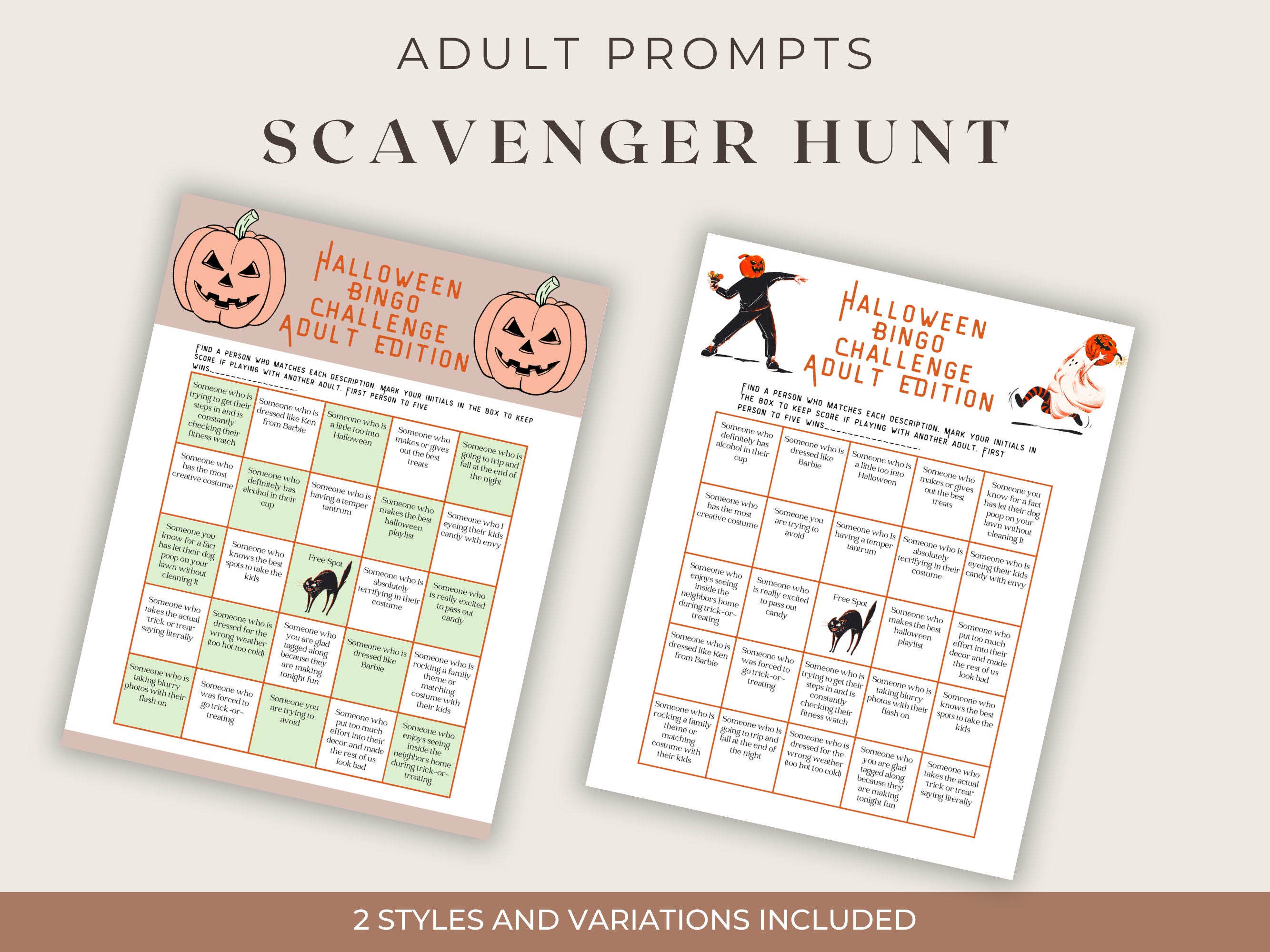 Adult Halloween Scavenger Hunt Game Adult Bingo Cards Printable ...