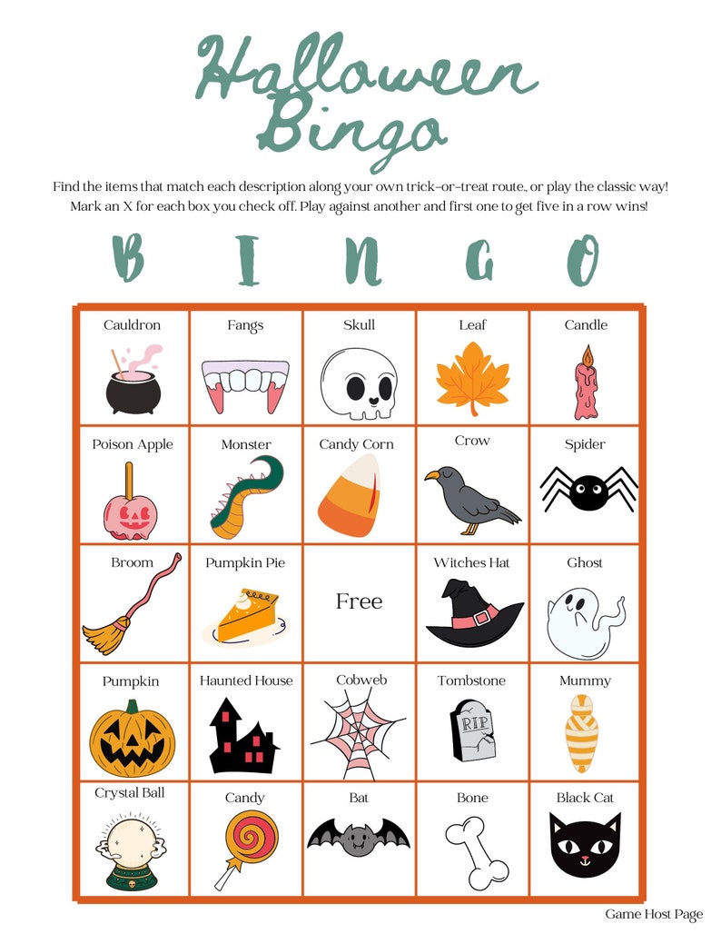 Printable Halloween Bingo Game Kids Halloween Bingo Cards Printable ...