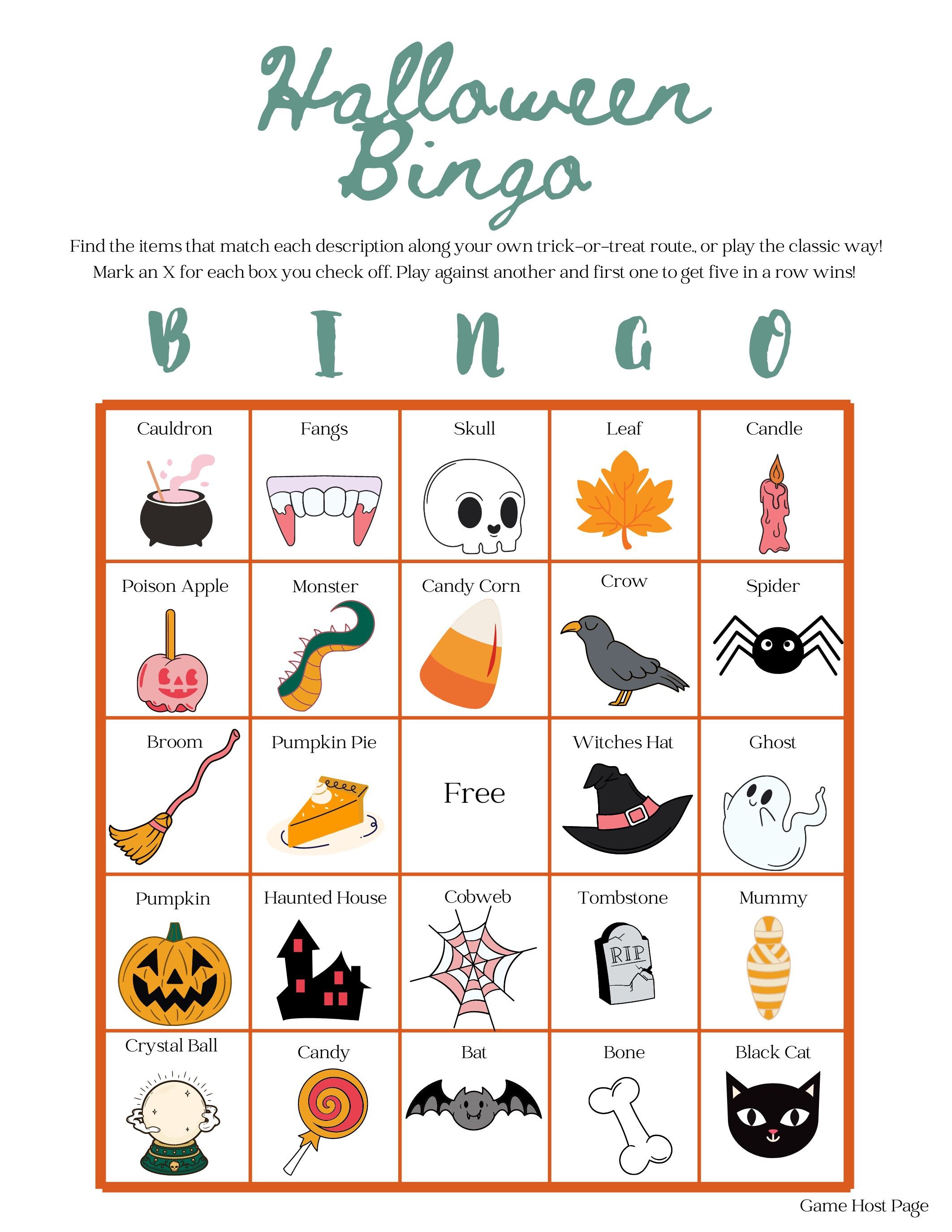 Printable Halloween Bingo Game Kids Halloween Bingo Cards Printable ...