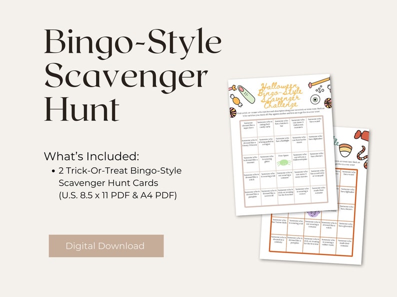 Halloween Scavenger Hunt Bingo: Printable Kids Game (PDF) - Etsy