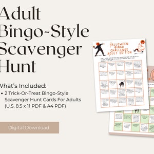 Adult Halloween Scavenger Hunt Game Adult Bingo Cards Printable ...