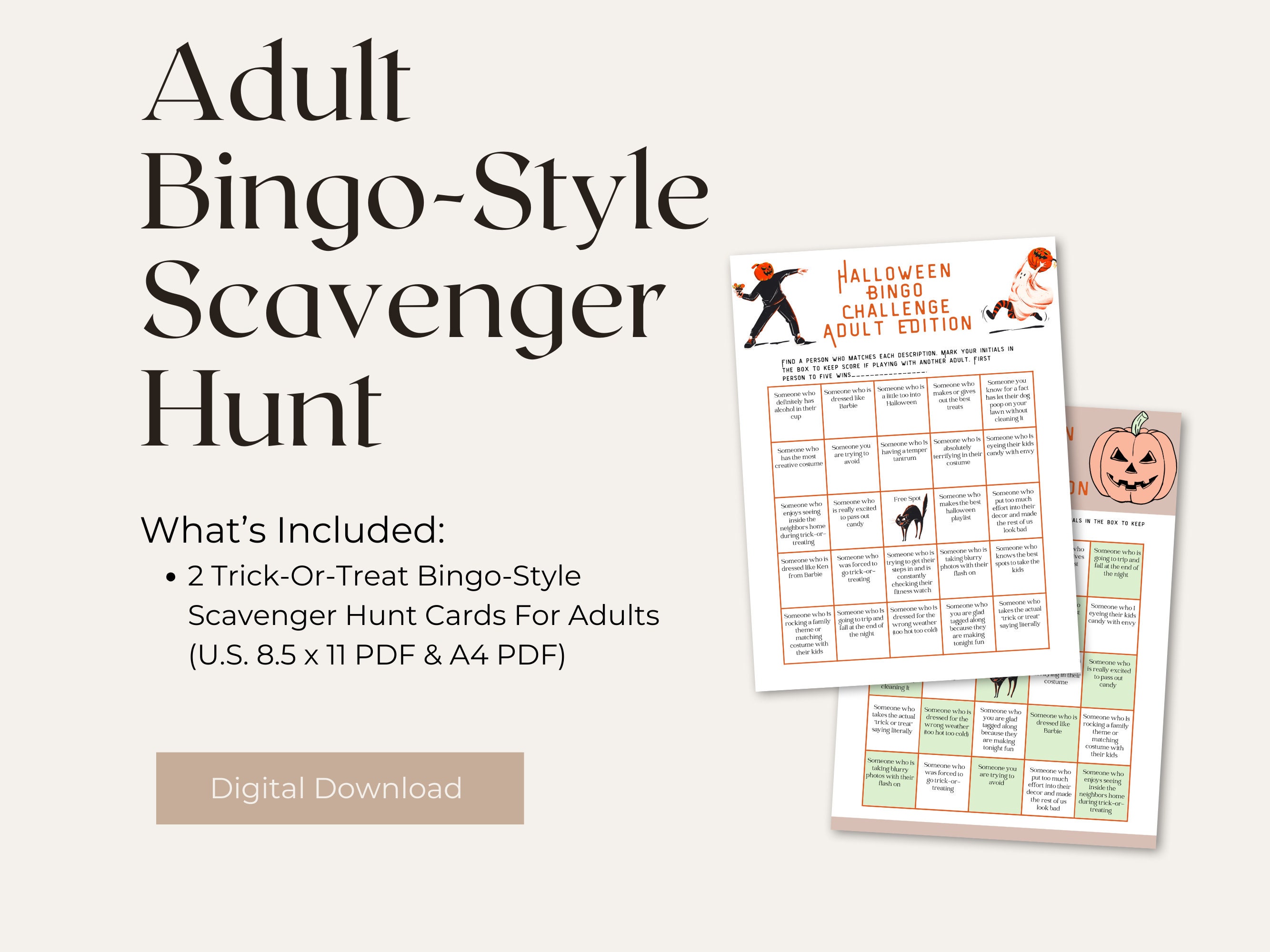Adult Halloween Scavenger Hunt Game Adult Bingo Cards Printable ...