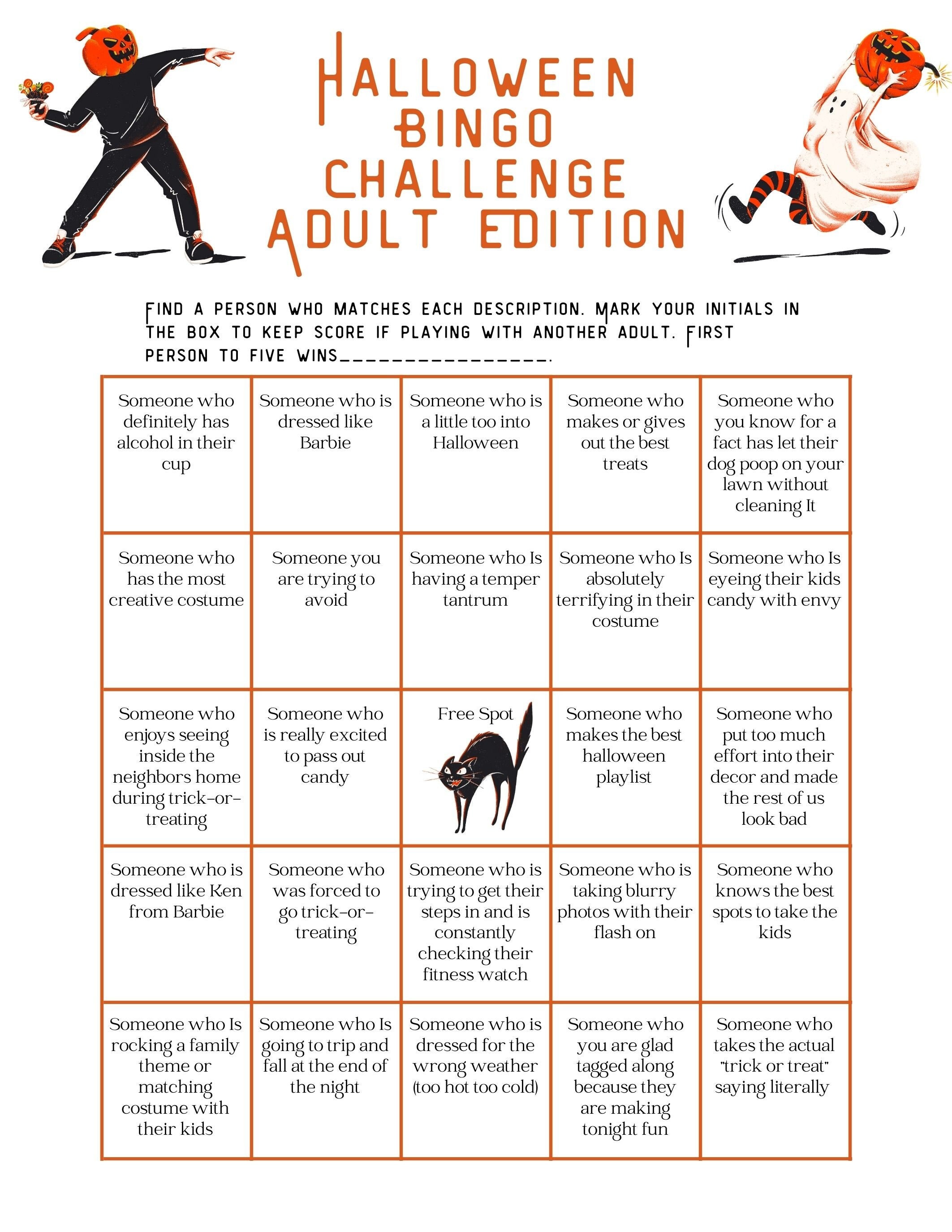 Adult Halloween Scavenger Hunt Game Adult Bingo Cards Printable ...