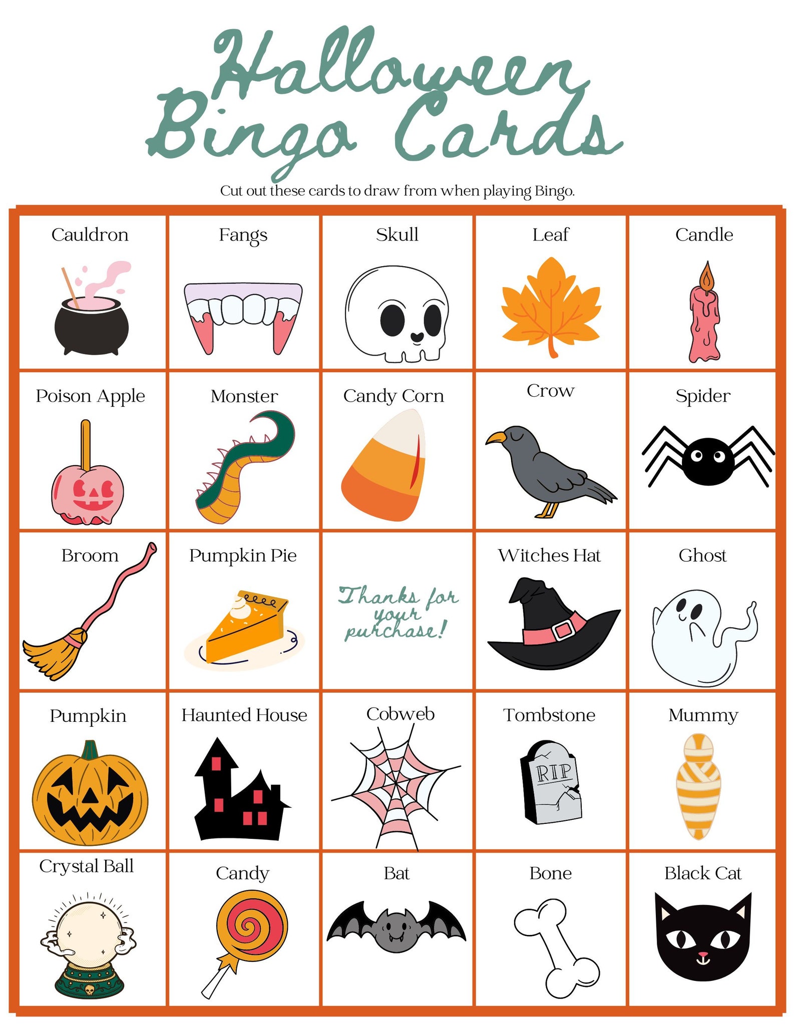 Printable Halloween Bingo Game Kids Halloween Bingo Cards Printable ...