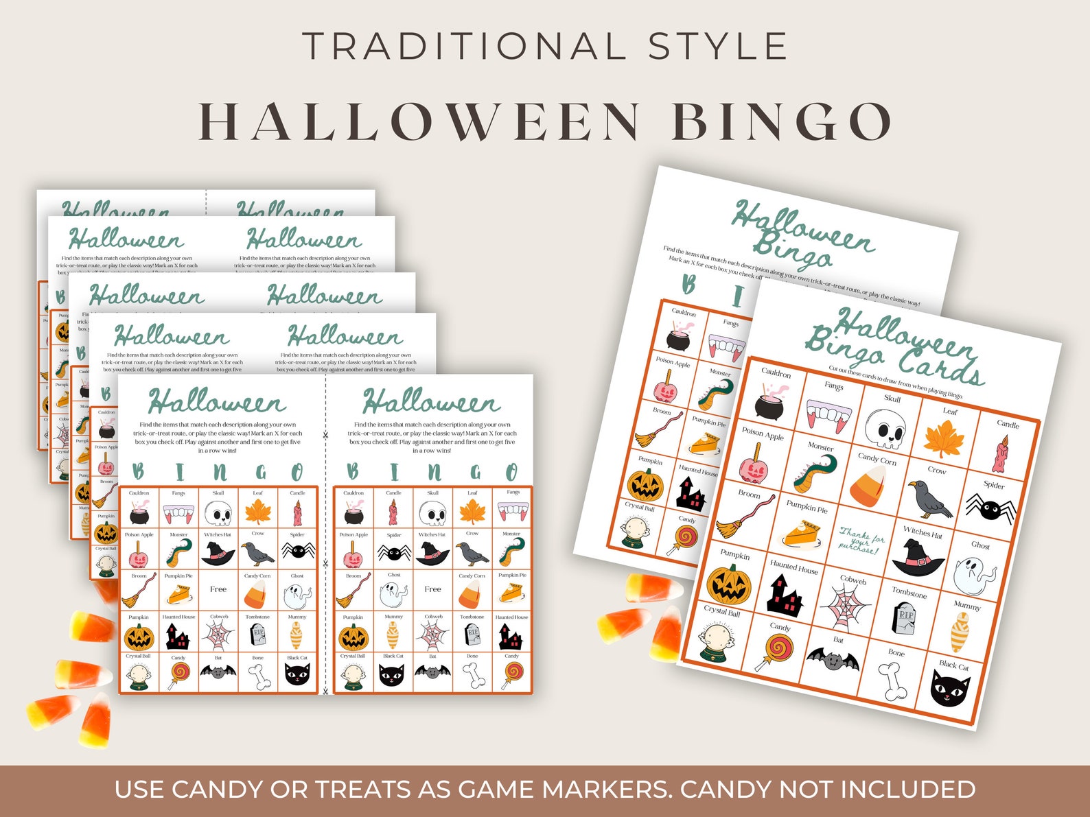 Printable Halloween Bingo Game Kids Halloween Bingo Cards Printable ...