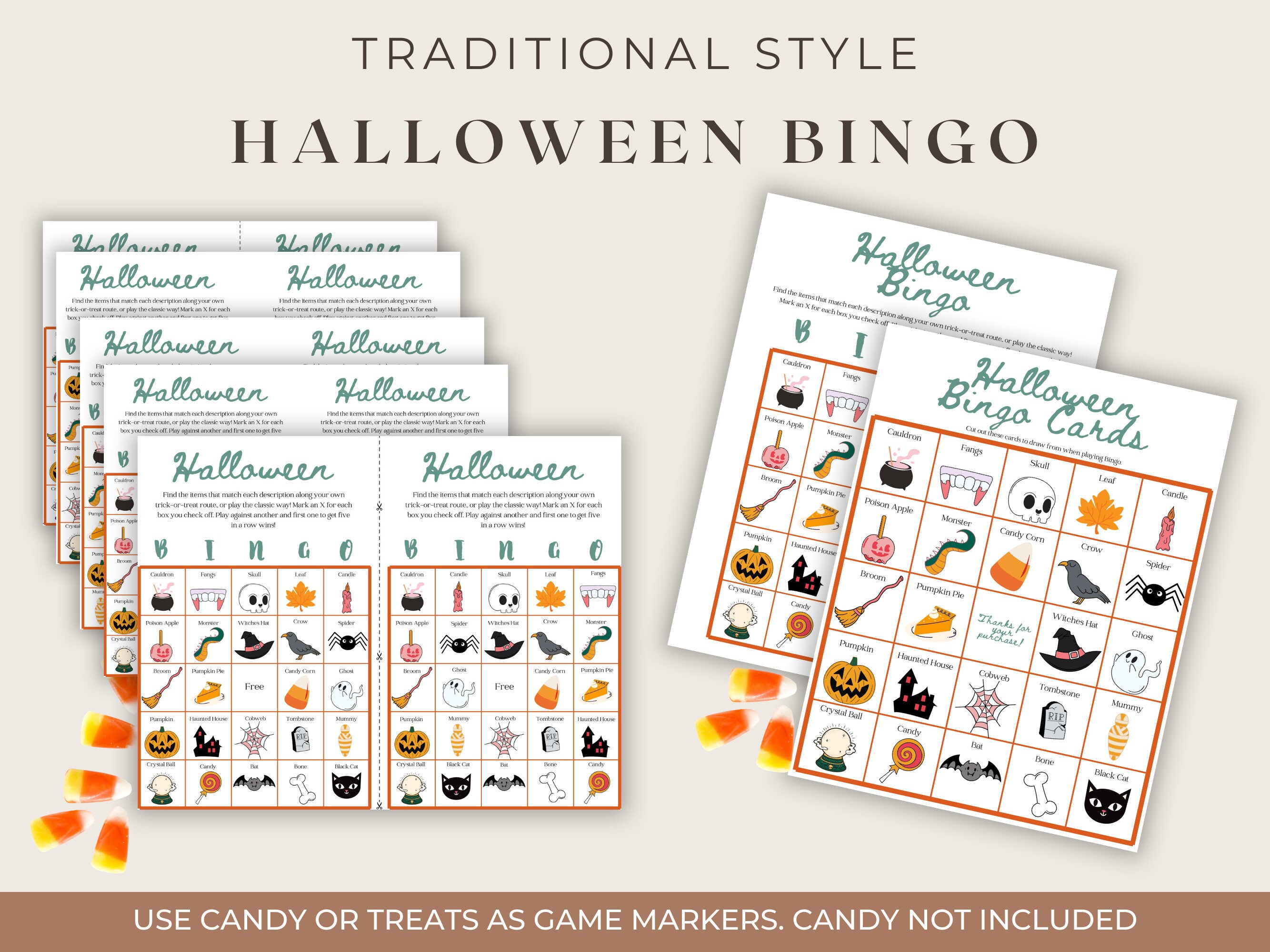 Printable Halloween Bingo Game Kids Halloween Bingo Cards Printable ...
