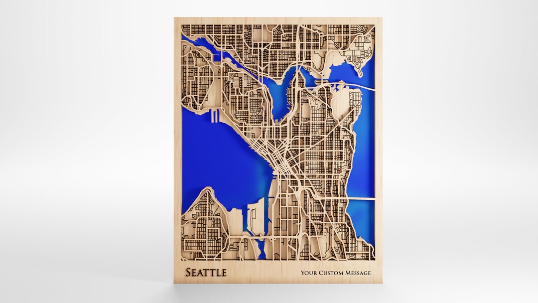 Seattle Wood Map - Custom Message - Laser Cut - Includes Frame - Etsy