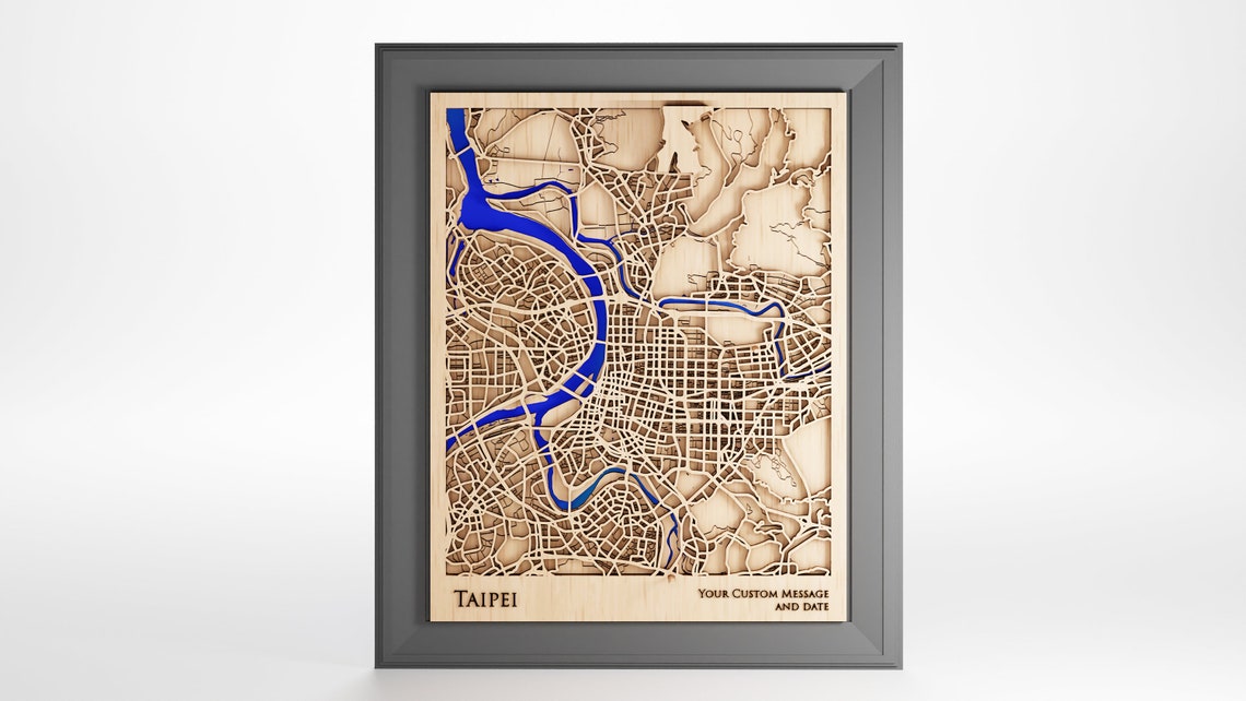 Taipei Wood Map - Custom Message - Premium Wood - Laser Cut - Includes ...