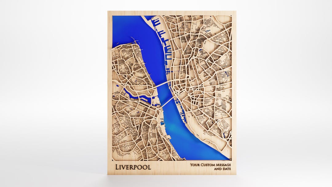 Liverpool Wood Map - Custom Message - Laser Cut - Includes Frame - Etsy
