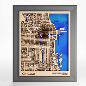 Chicago Wood Map - Custom Message - Premium Wood - Laser Cut - Includes ...