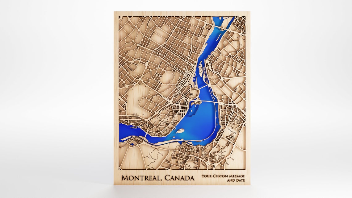 Montreal Wood Map - Custom Message - Laser Cut - Includes Frame - Etsy
