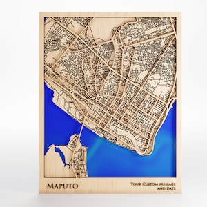 Mozambique Maputo Wood Map - Custom Message - Premium Wood - Laser Cut ...