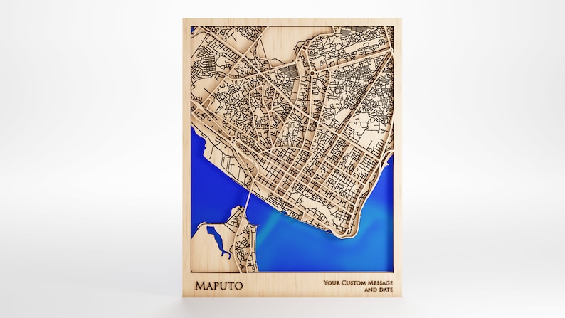 Mozambique Maputo Wood Map Custom Message Premium Wood Laser Cut ...