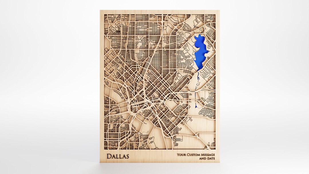 Dallas Wood Map - Custom Message - Premium Wood - Laser Cut - Includes ...