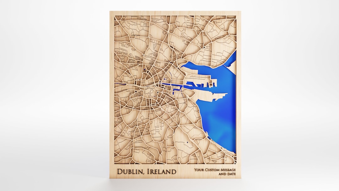 Dublin Wood Map - Custom Message - Premium Wood - Laser Cut - Includes ...