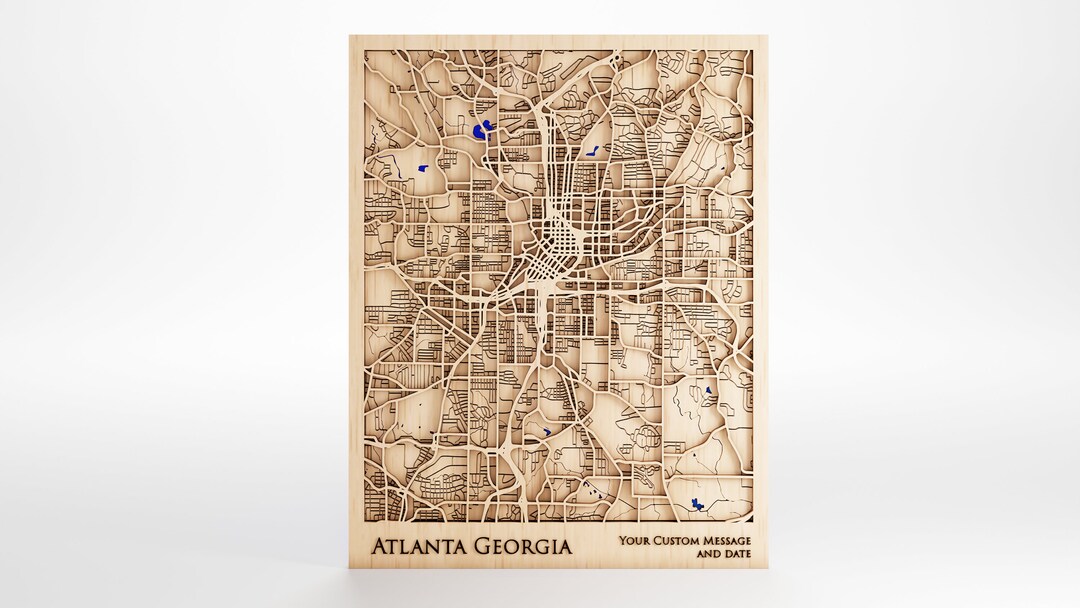 Atlanta Georgia Wood Map - Custom Message - Laser Cut - Includes Frame ...