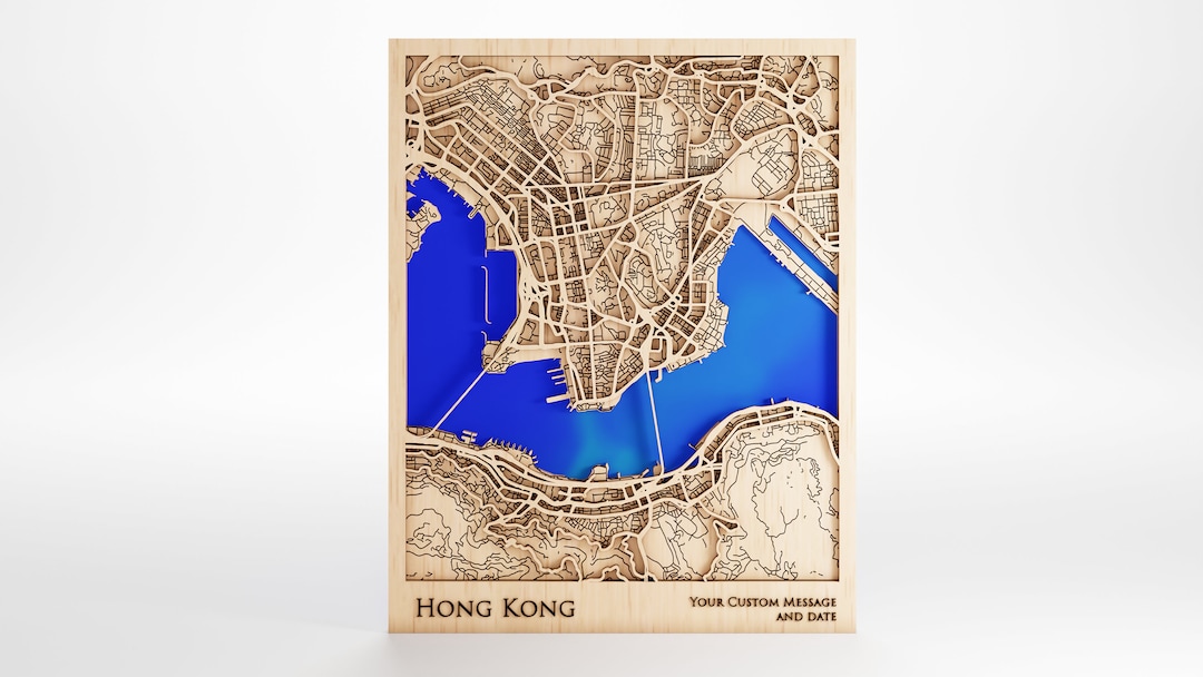 Hong Kong Wood Map - Custom Message - Laser Cut - Includes Frame - Etsy