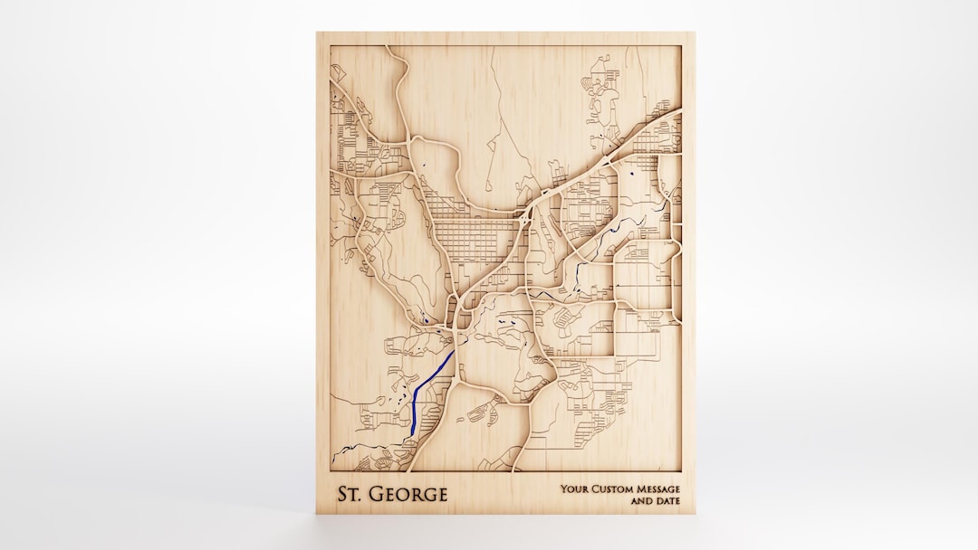 St George Wood Map - Custom Message - Premium Wood - Laser Cut ...
