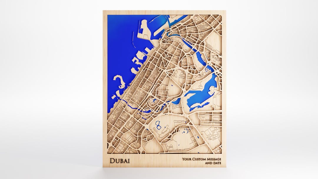 Dubai Wood Map - Custom Message - Premium Wood - Laser Cut - Includes ...