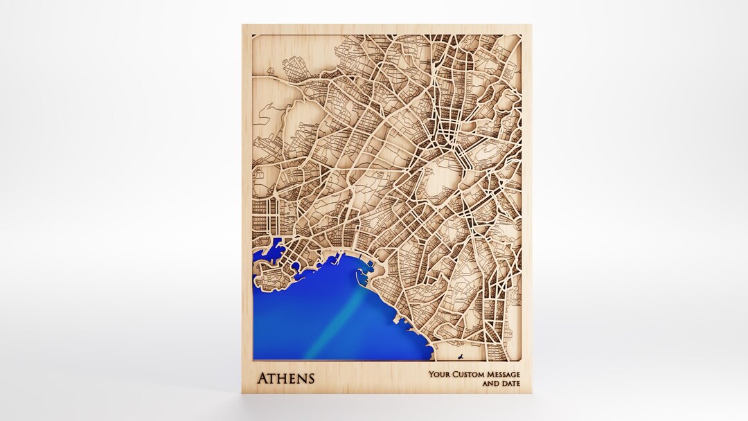 Athens Wood Map - Custom Message - Premium Wood - Laser Cut - Includes ...