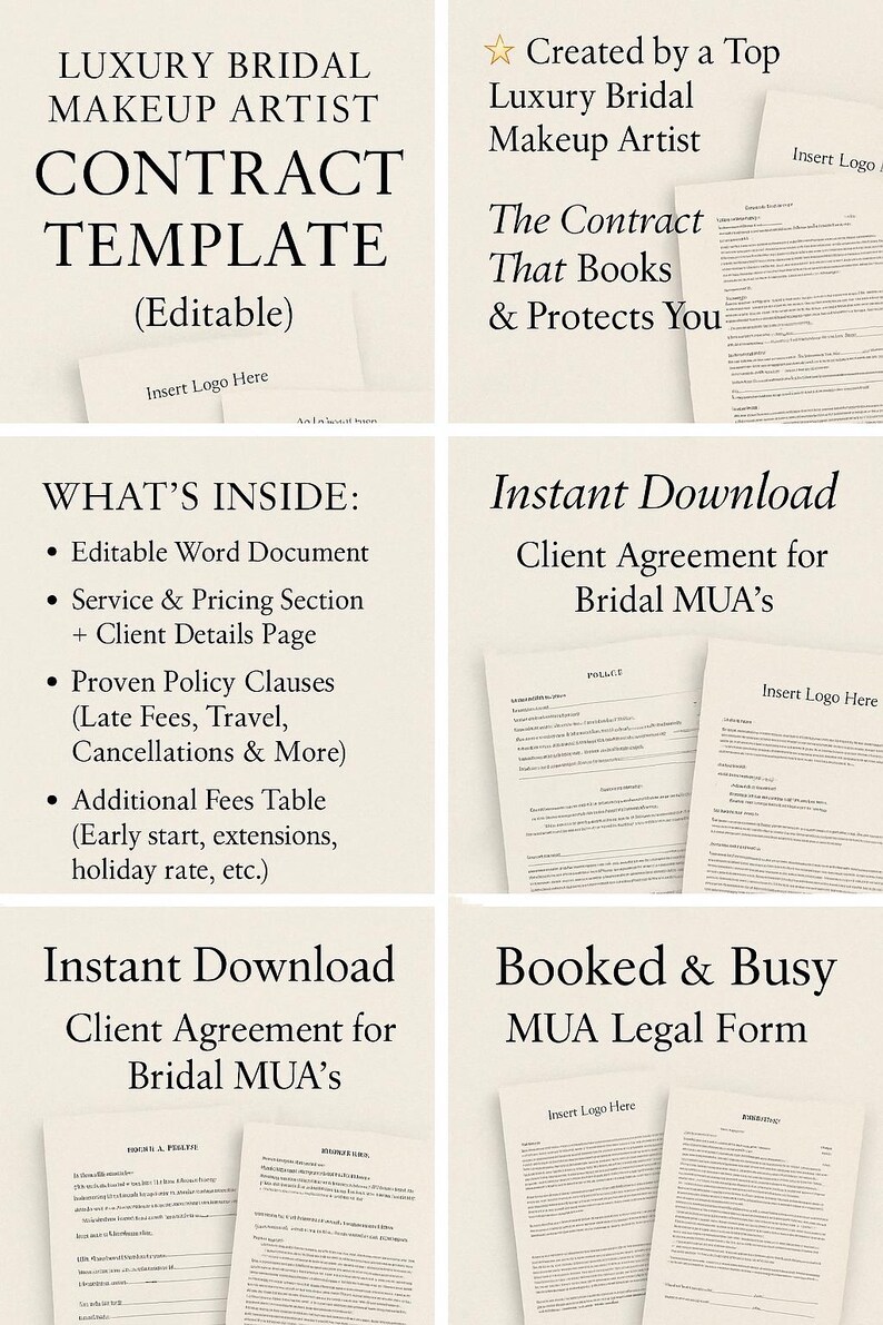 Luxury Bridal Makeup Artist Contract Template (editable) | Client ...