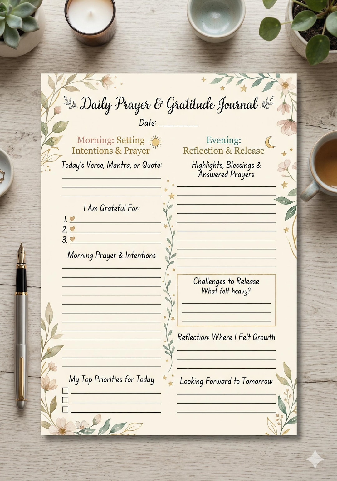 Daily Prayer and Gratitude Journal | A4 Printable Devotional Planner ...