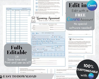 Dog Grooming Client Forms in Pink, Consent and Release, Pet Stylist ...