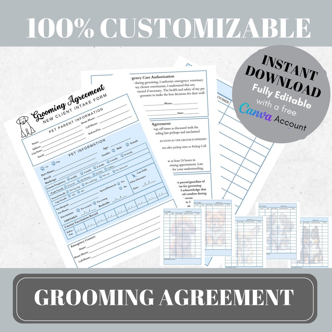 Groom Agreement Consent and Release Waiver, Pet Stylist Client ...