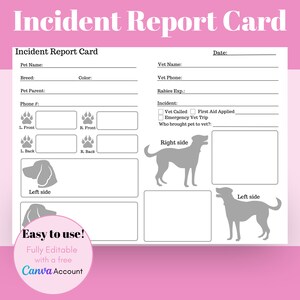 Dog Grooming Incident Report Card, Groomer Incident Forms, Dog Grooming ...