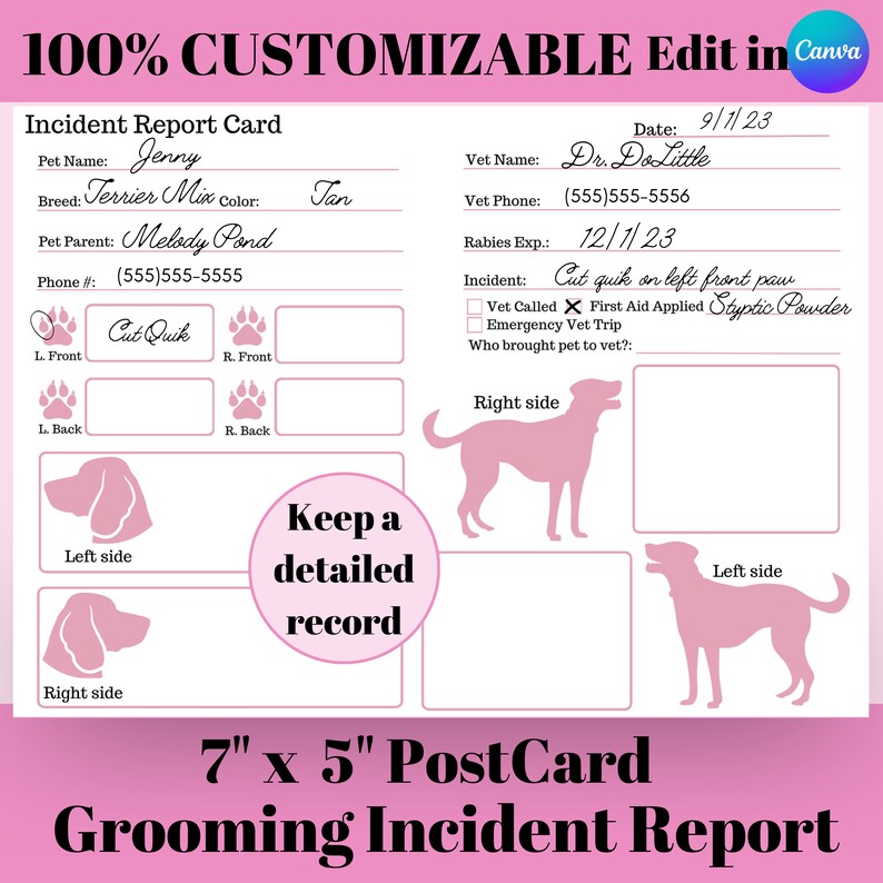 Dog Grooming Incident Report Form – Pet Salon Template (digital ...