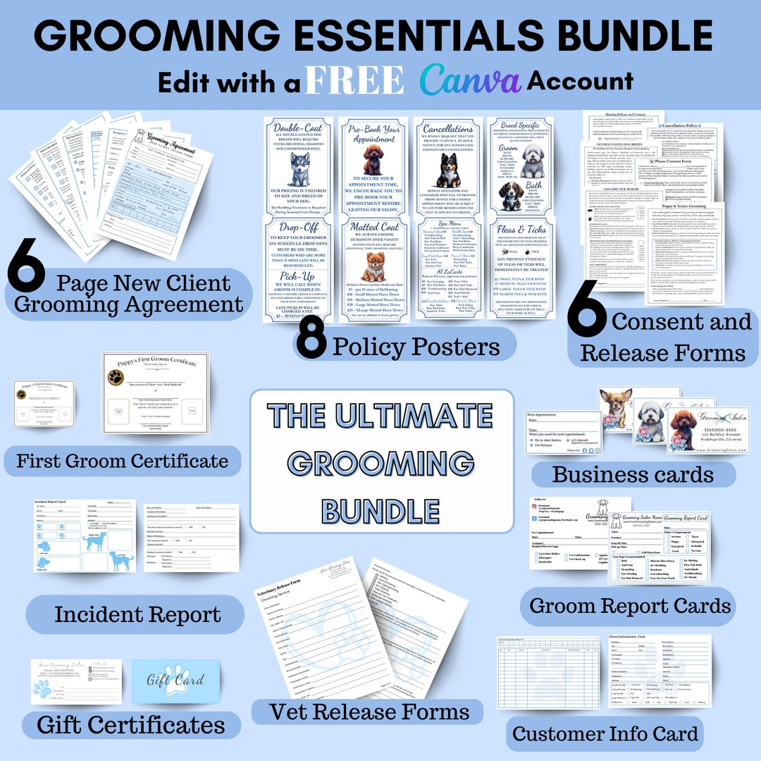 Grooming Salon Essentials Pack- Dog Salon Startup, Consent and Release ...