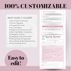 Dog Grooming Client Forms in Pink, Consent and Release, Pet Stylist ...