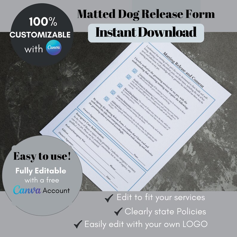 Matting Release Form - Dog Groomer Template Pet Salon Contract ...