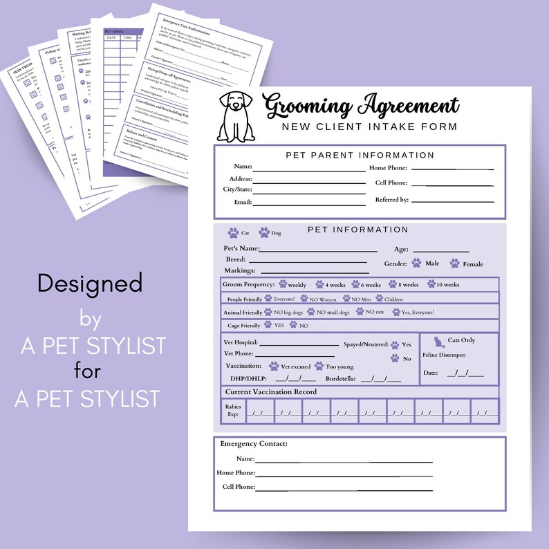 Dog Groom Agreement - Purple - Dog Grooming Consent and Release Form ...