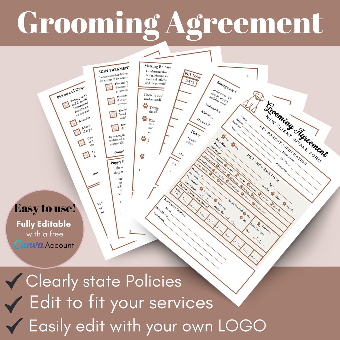 Dog Grooming Client Consent and Release Forms, Pet Stylist Business ...