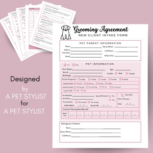 Dog Grooming Client Forms in Pink, Consent and Release, Pet Stylist ...