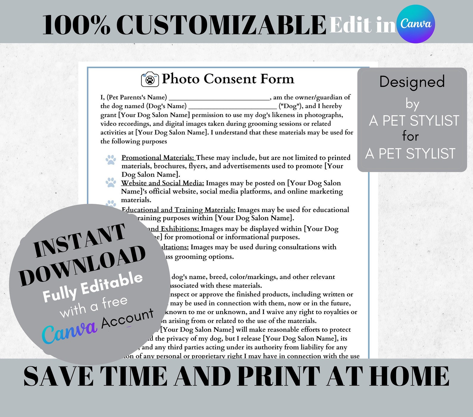 Grooming Photo Release Form, Social Media Waiver, Customizable Photo ...
