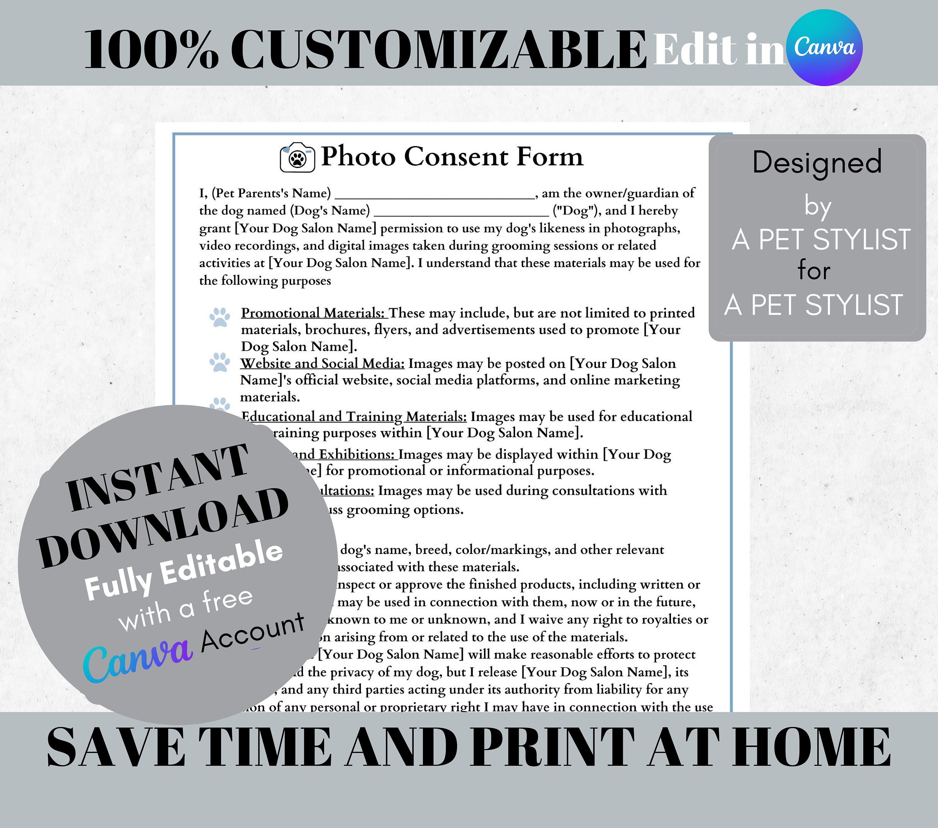 Grooming Photo Release Form, Social Media Waiver, Customizable Photo ...