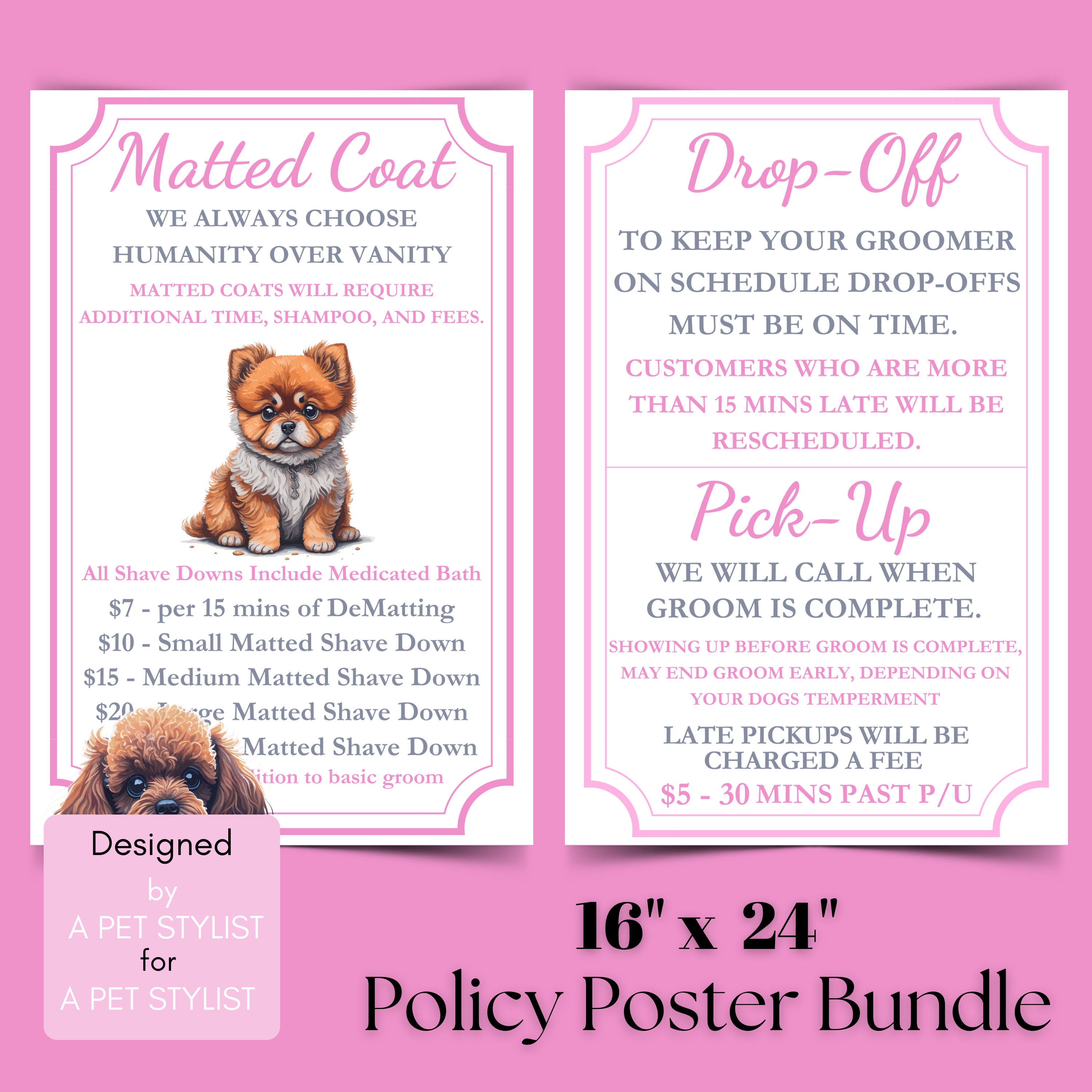 Dog Grooming Policy Poster Bundle, Pink Puppy Theme (digital Download ...