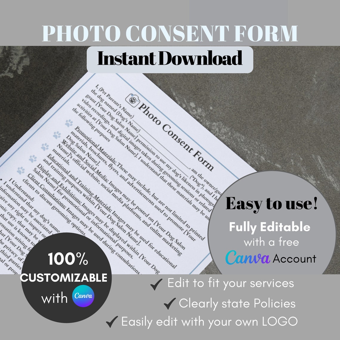 Grooming Photo Release Form, Social Media Waiver, Customizable Photo ...