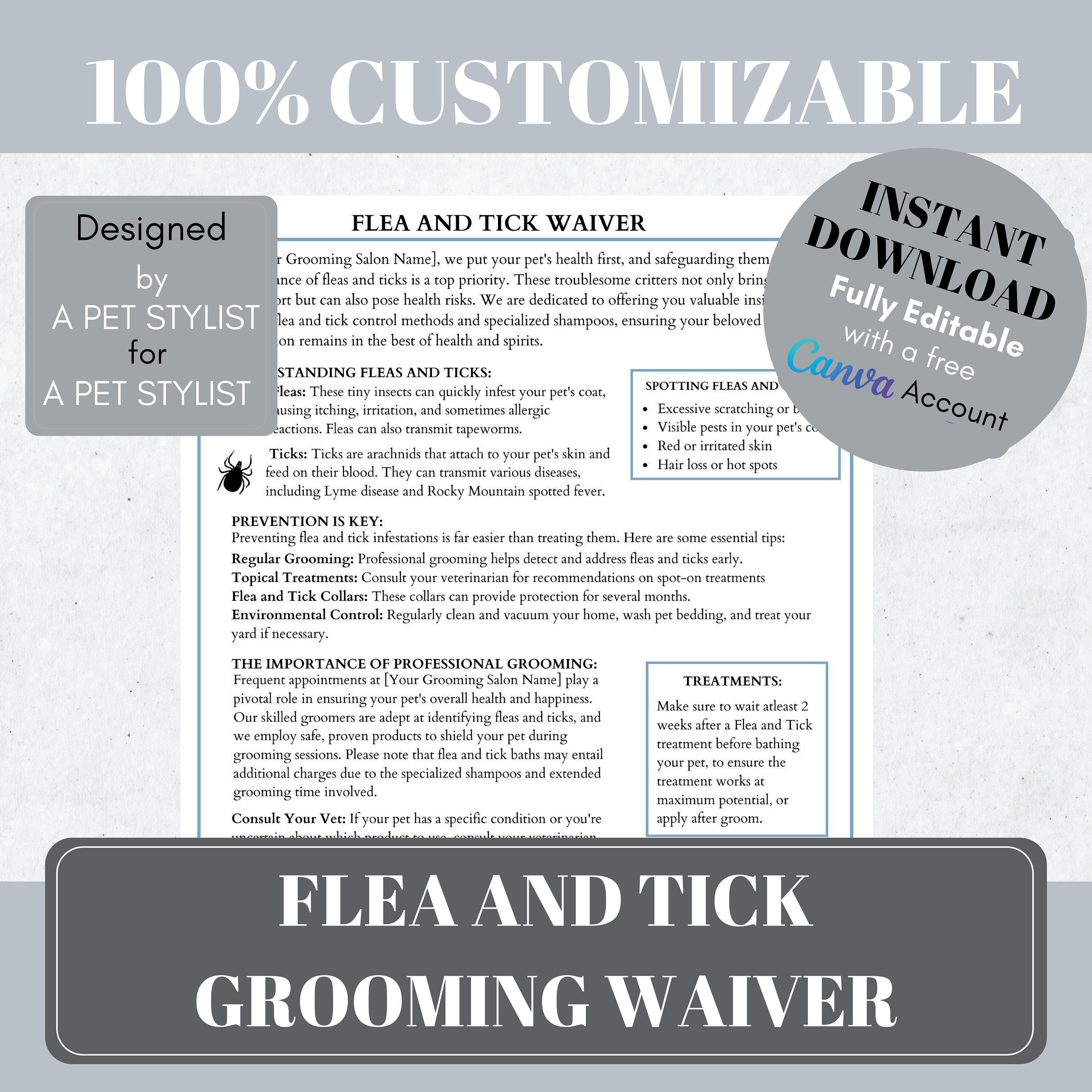 Dog Grooming Flea and Tick Waiver, Client Consent Form (digital ...