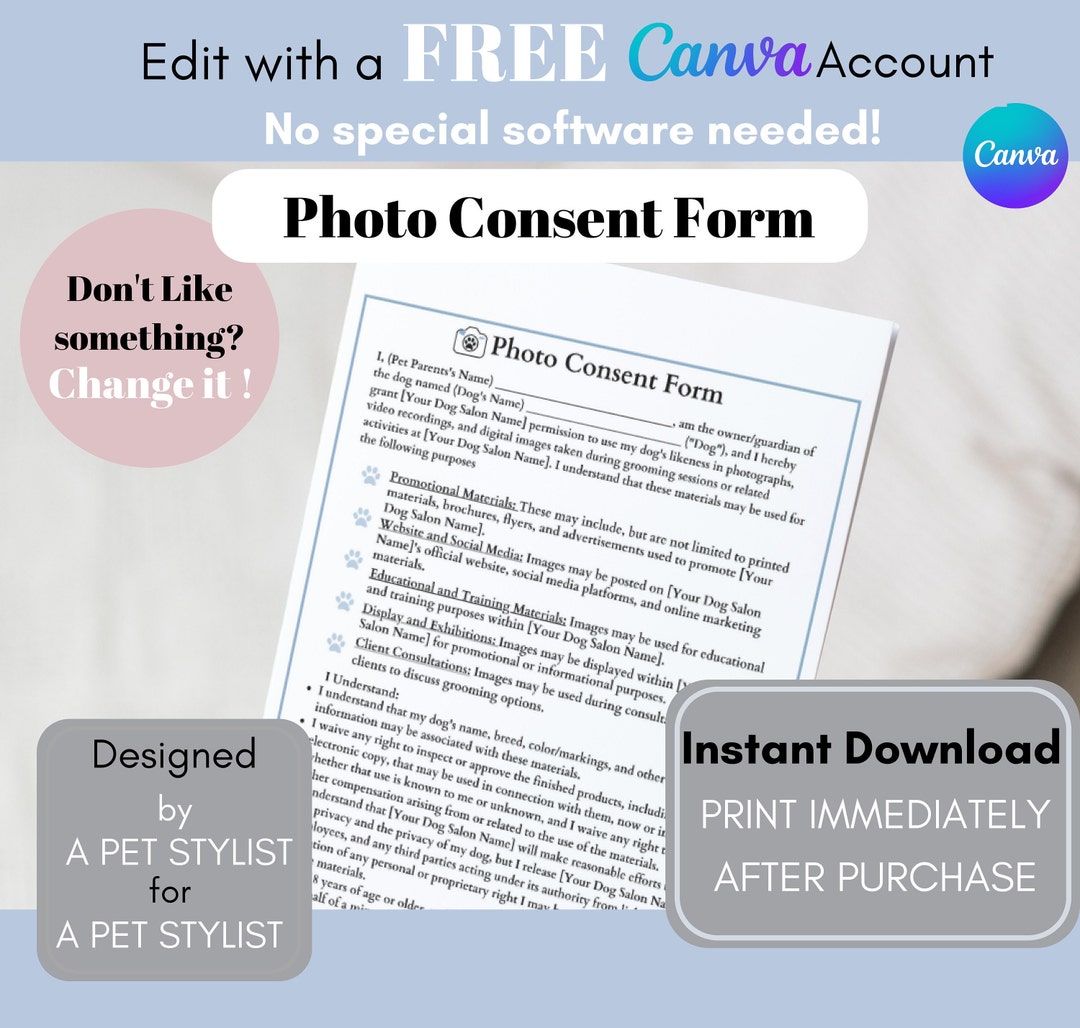 Grooming Photo Release Form, Social Media Waiver, Customizable Photo ...