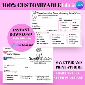 Dog Grooming Report Card in Pink, Dog Groomer Forms, Dog Grooming ...