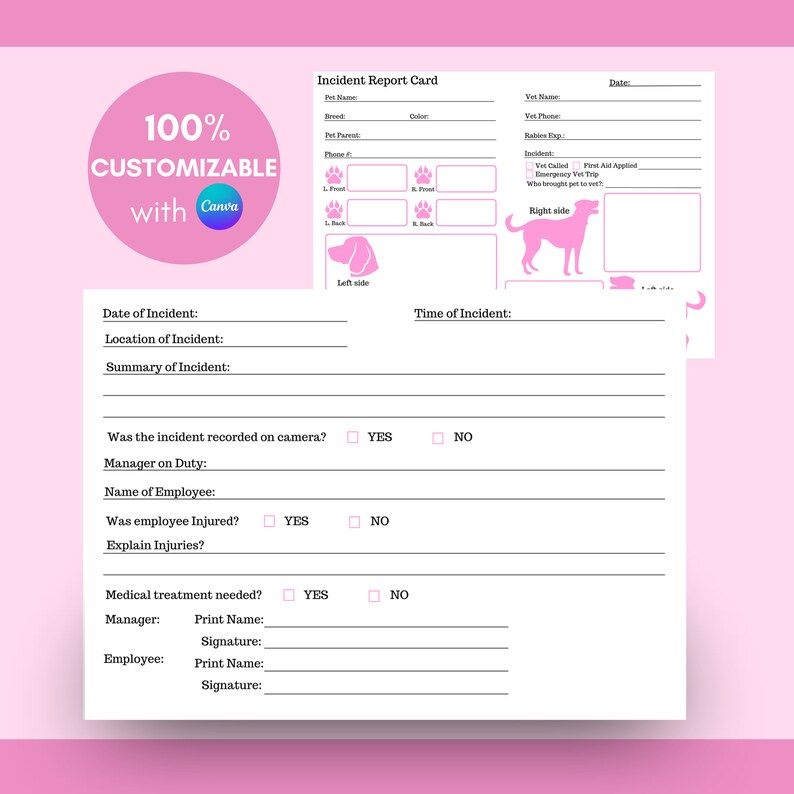 Dog Grooming Incident Report Card, Customizable Template (digital ...